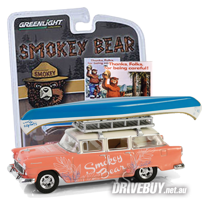 Greenlight Smokey Bear 1955 Chevy Townsman Wagon + Canoe 1/64| DriveBuy