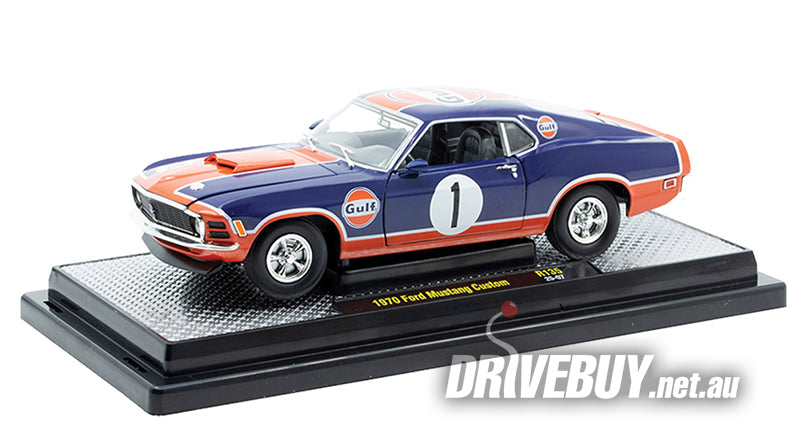 1970 Ford Mustang Custom 1/24 - M2 Diecast - Blue Orange Gulf Livery ...